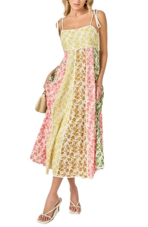 English Factory Colorblock Floral Tie Strap Midi Dress