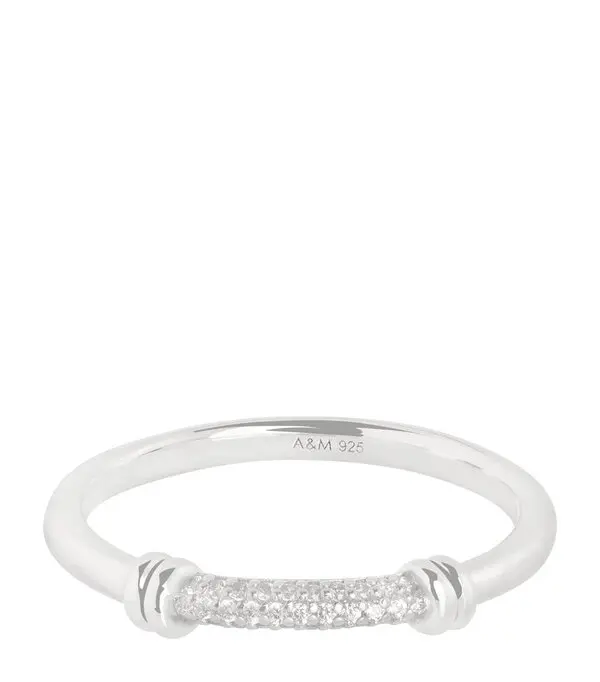 ASTRID & MIYU Rhodium-plated Pavé Knot Ring - Silver