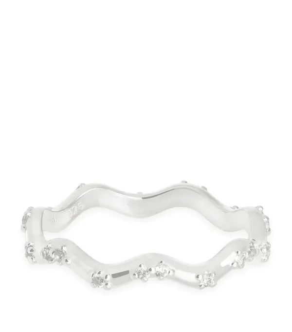 ASTRID & MIYU Rhodium-plated Sterling Ripple Ring - Silver
