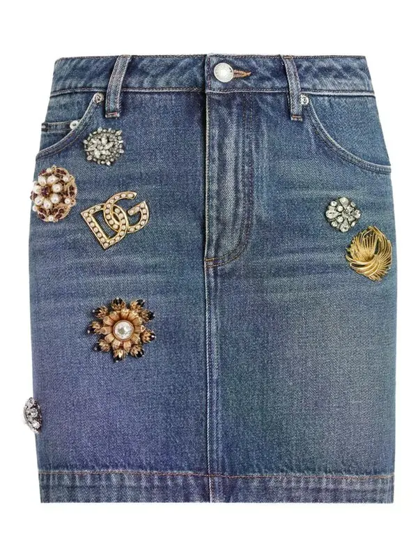 Dolce & Gabbana Embellished Denim Mini Skirt - Blue