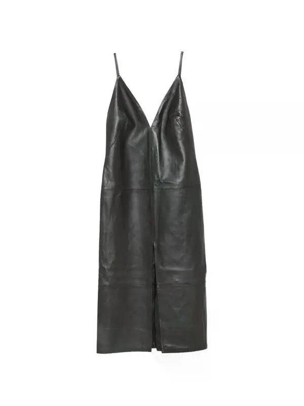 Erika Cavallini Augusta Leather V-neck Midi Dress - Black