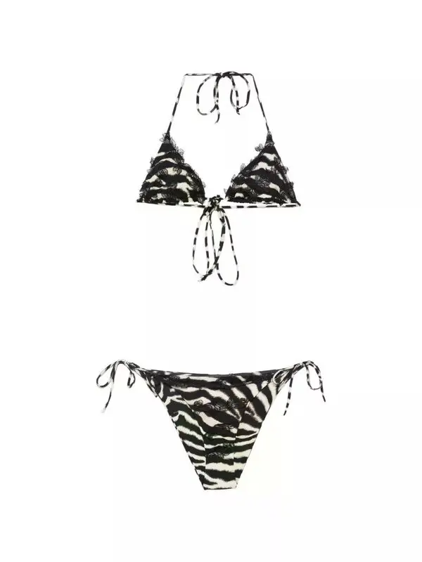 Ermanno Scervino Zebra-print Lace-detail Bikini - Black