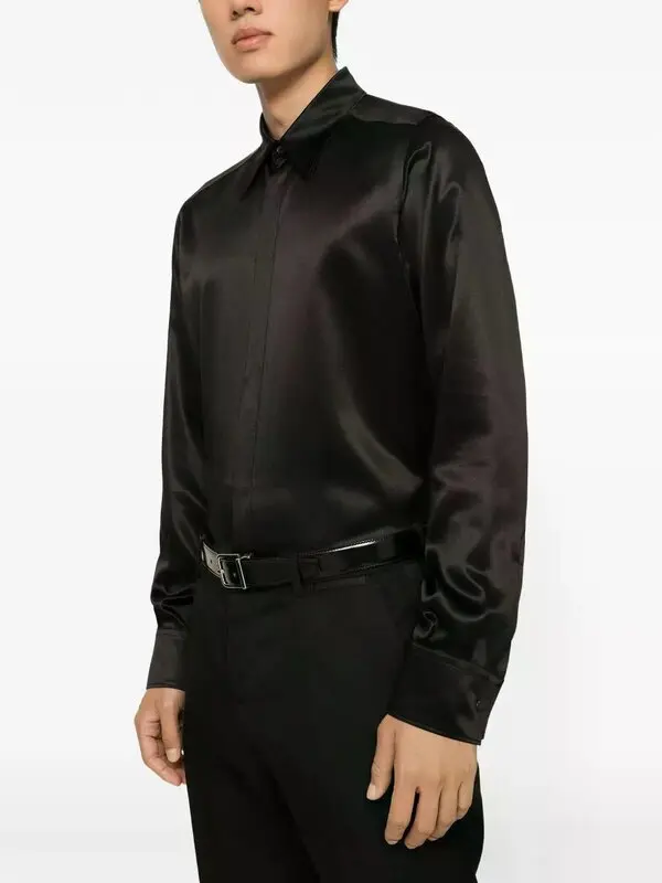 Dolce & Gabbana Silk Satin Martini-fit Shirt - Black
