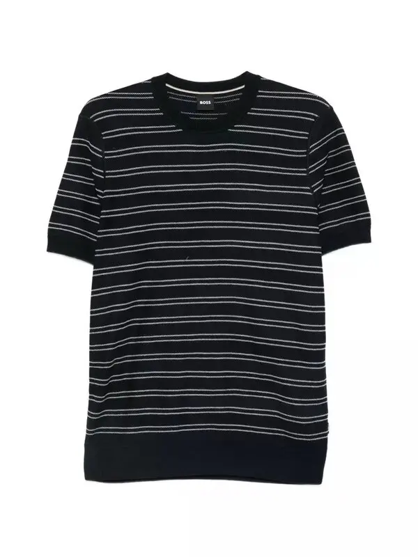 BOSS Striped Short-sleeve Sweater - Black