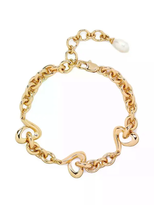 YOJ Agape Heart Pearl Chain Bracelet - Gold