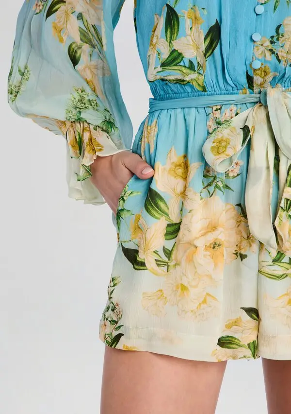 Hemant & Nandita Ajia Romper With Tie Belt - Blue