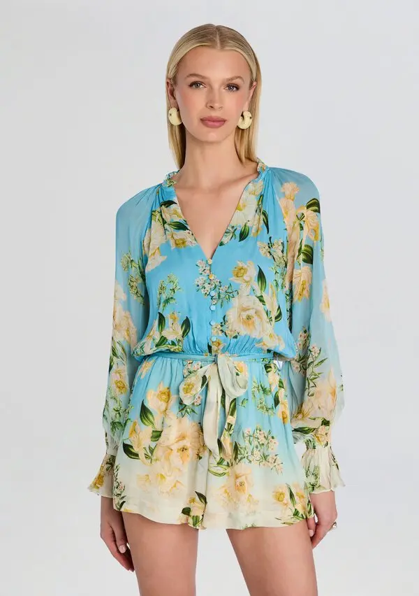 Hemant & Nandita Ajia Romper With Tie Belt - Blue