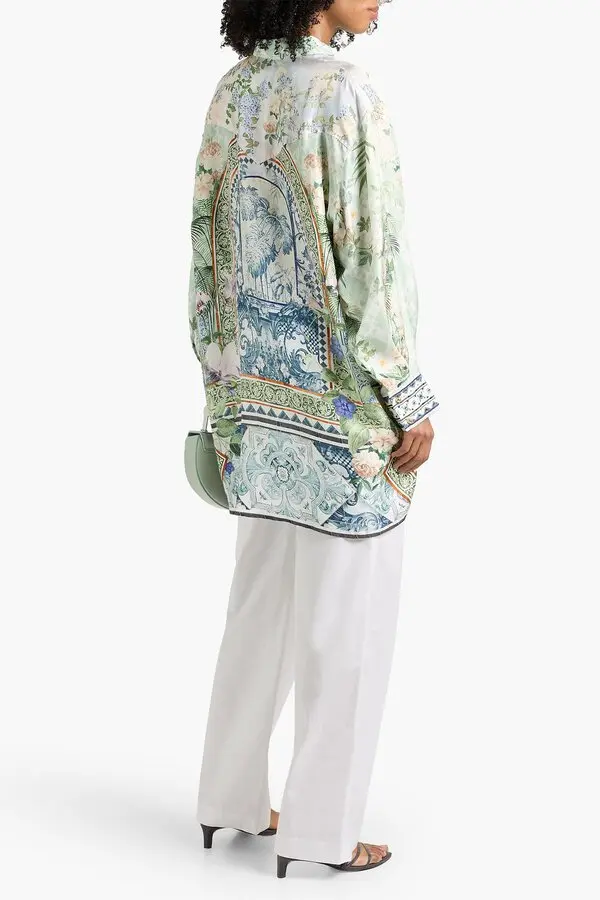 Camilla Crystal-embellished Printed Silk-twill Shirt - Mint