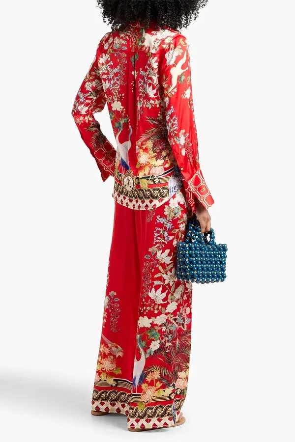 Camilla Crystal-embellished Printed Silk-satin Wide-leg Pants