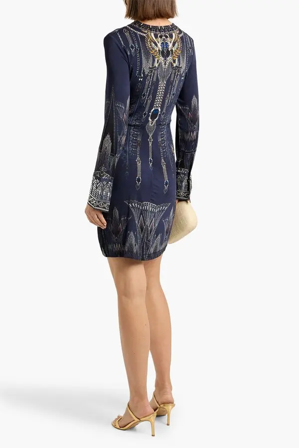 Camilla Draped Crystal-embellished Printed Mini Dress