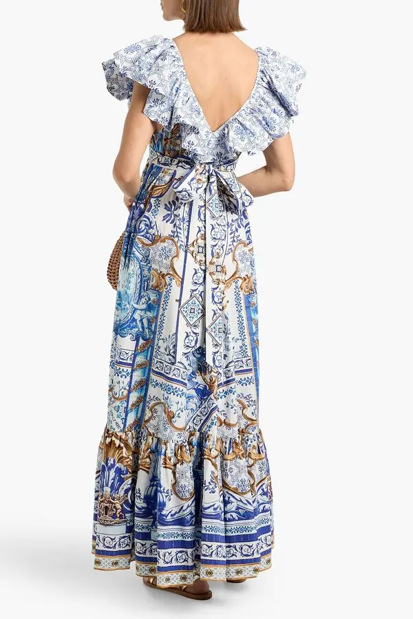Camilla Crystal Embellished Printed Maxi Dress - Blue