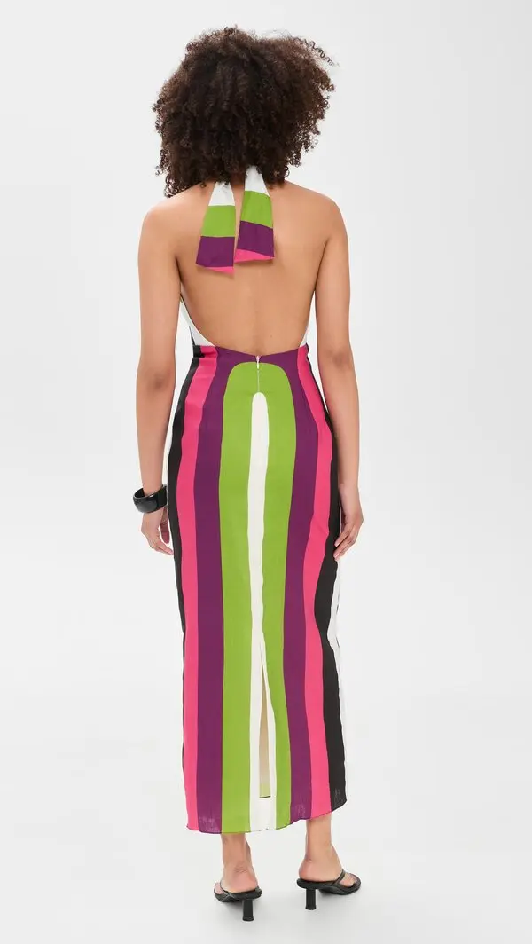 CALA DE LA CRUZ Orly Striped Linen Halterneck Maxi Dress