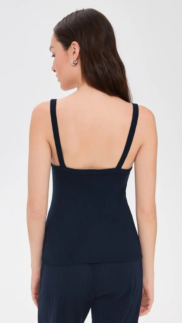 Donni. Pointelle Square Neck Tank Top - Navy