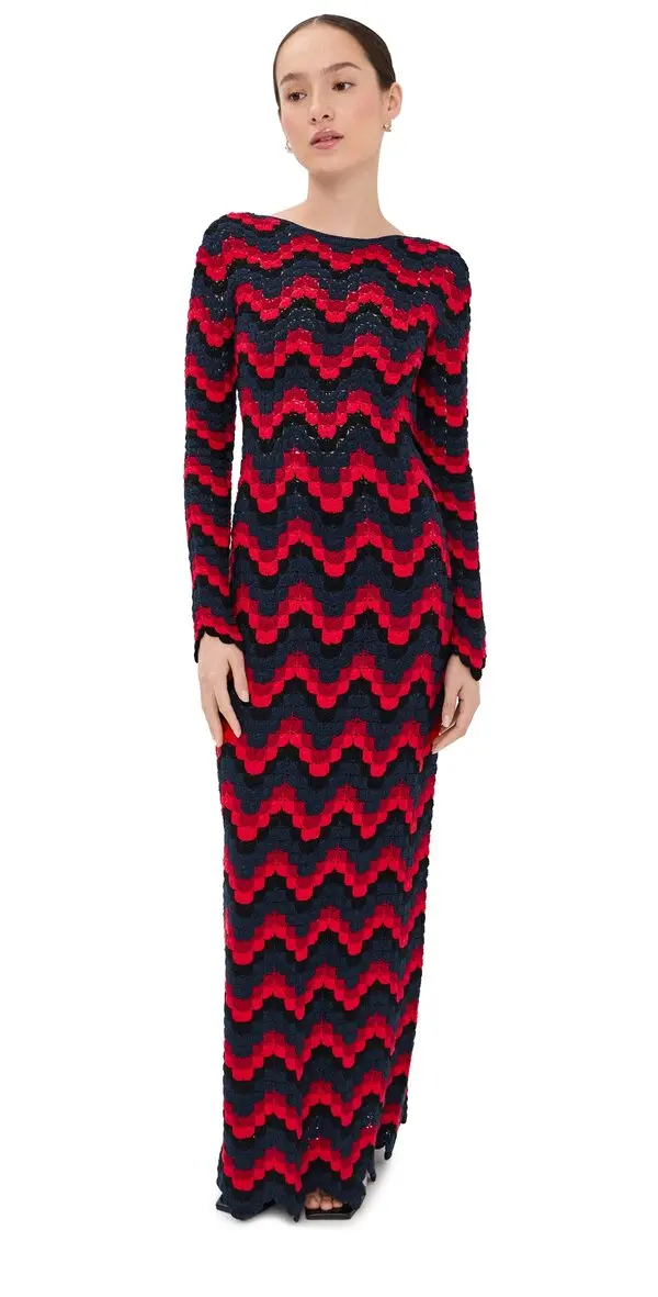 Escvdo Ursula Crochet Maxi Dress - Red/navy