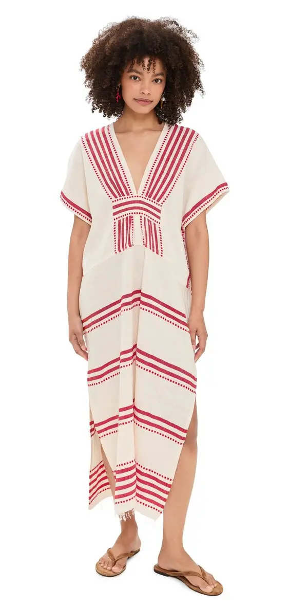 LEMLEM Gasira V Neck Caftan - Eshe Red