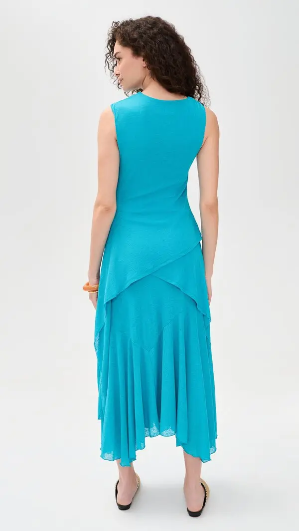GANNI Marl Mesh Draped Knot Dress - River Blue