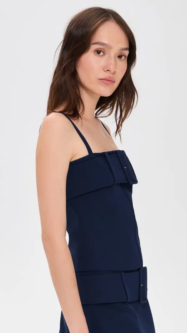 Sandy Liang Square Neck Zip-up Top - Navy