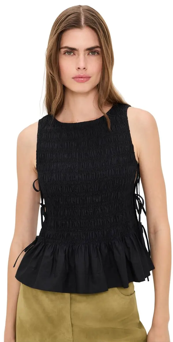 GANNI Poplin Smock Tie Top - Black