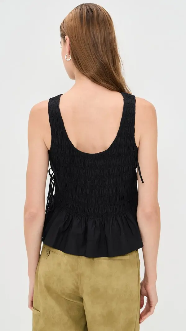 GANNI Poplin Smock Tie Top - Black