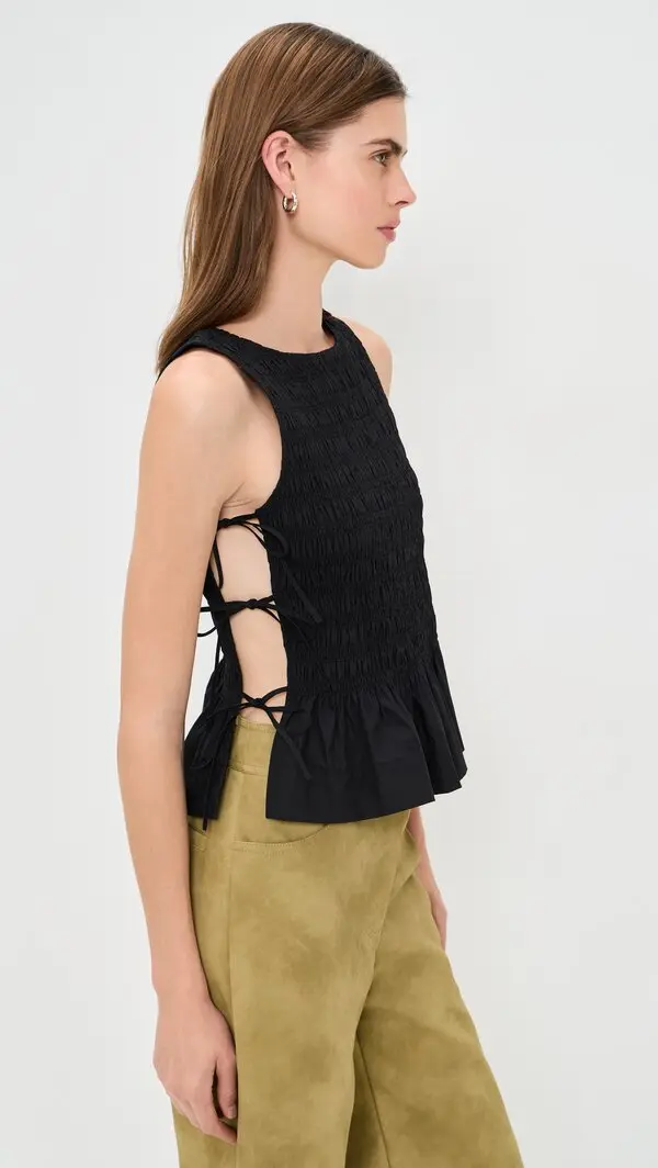 GANNI Poplin Smock Tie Top - Black