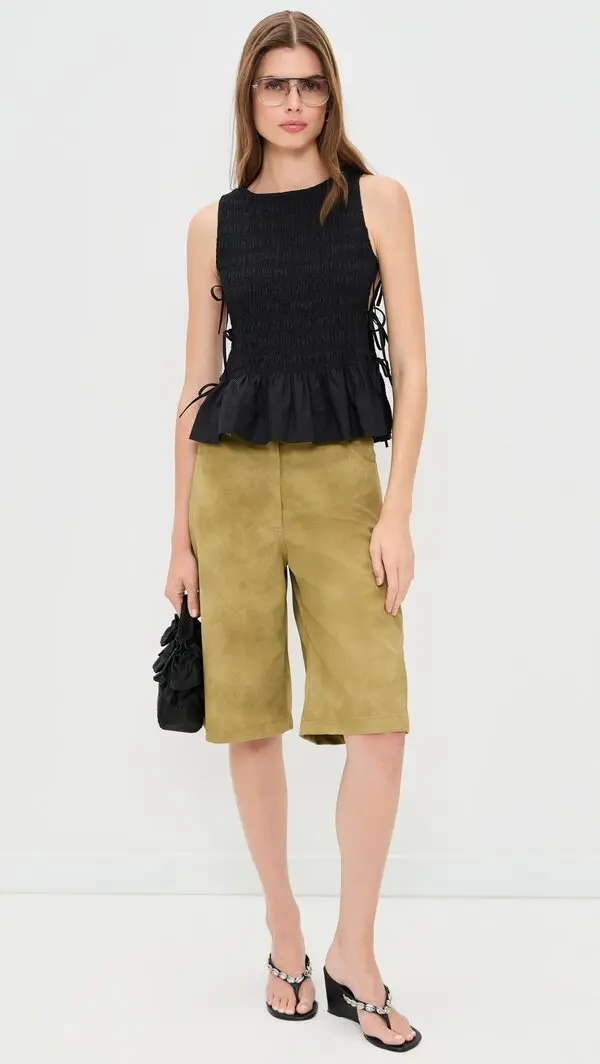 GANNI Poplin Smock Tie Top - Black
