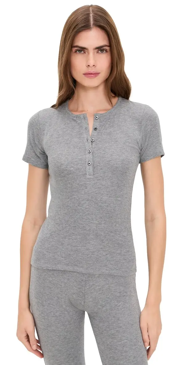 ATM Anthony Thomas Melillo Short Sleeve Ribbed Henley Top