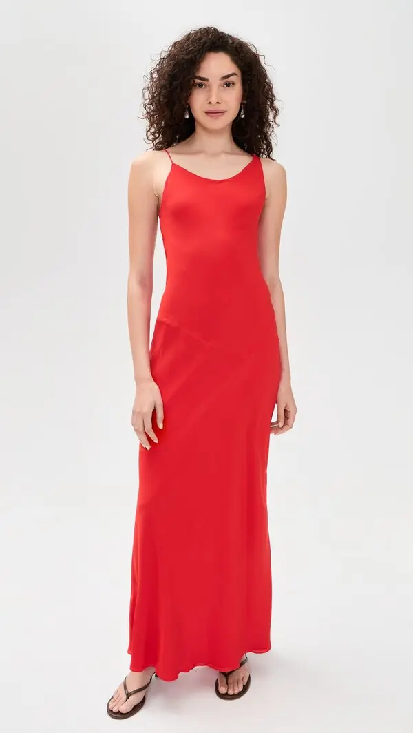Staud Toluca Silk Maxi Dress - Red Rose
