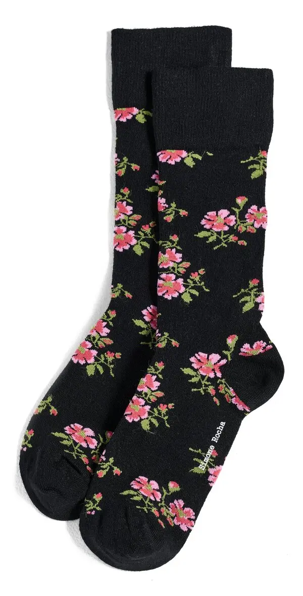 Simone Rocha Tiny Flower Jacquard Socks - Black Floral