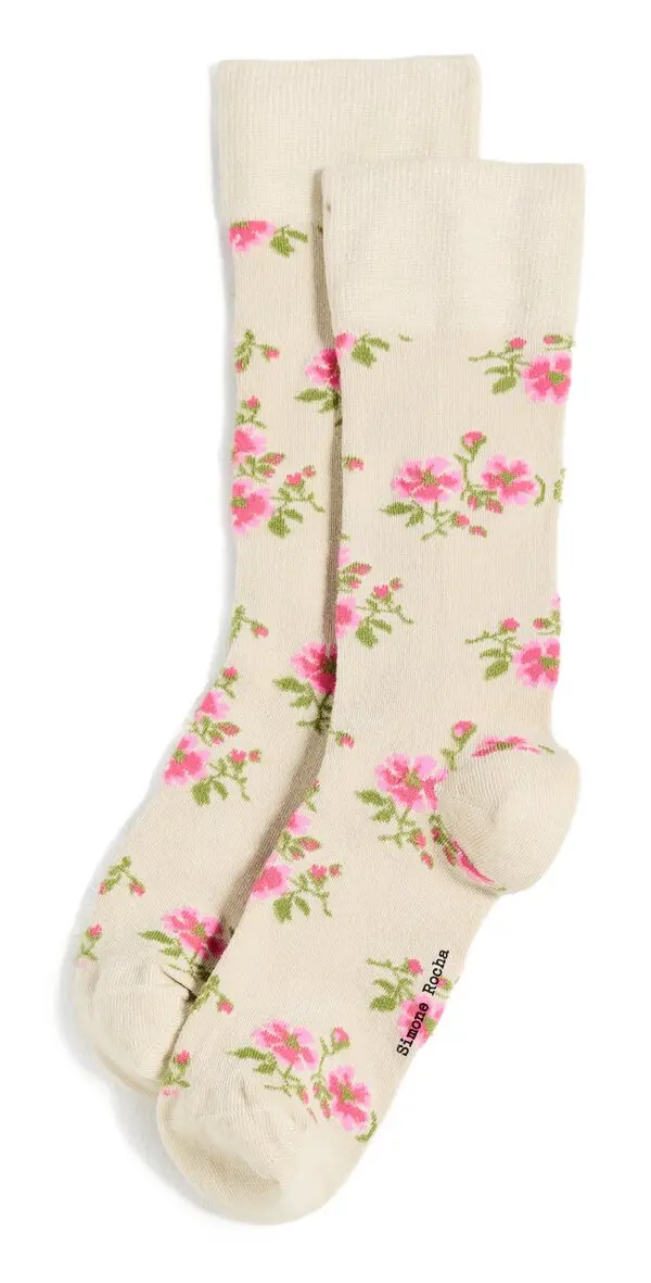 Simone Rocha Tiny Flower Jacquard Ankle Socks - Cream Floral