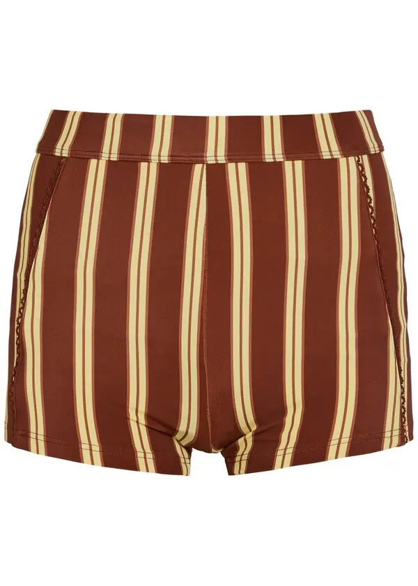 DAMSON MADDER Striped Swim Shorts - Brown