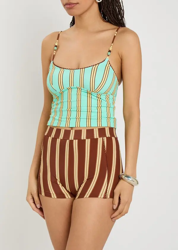 DAMSON MADDER Striped Swim Shorts With Embroidered Detail