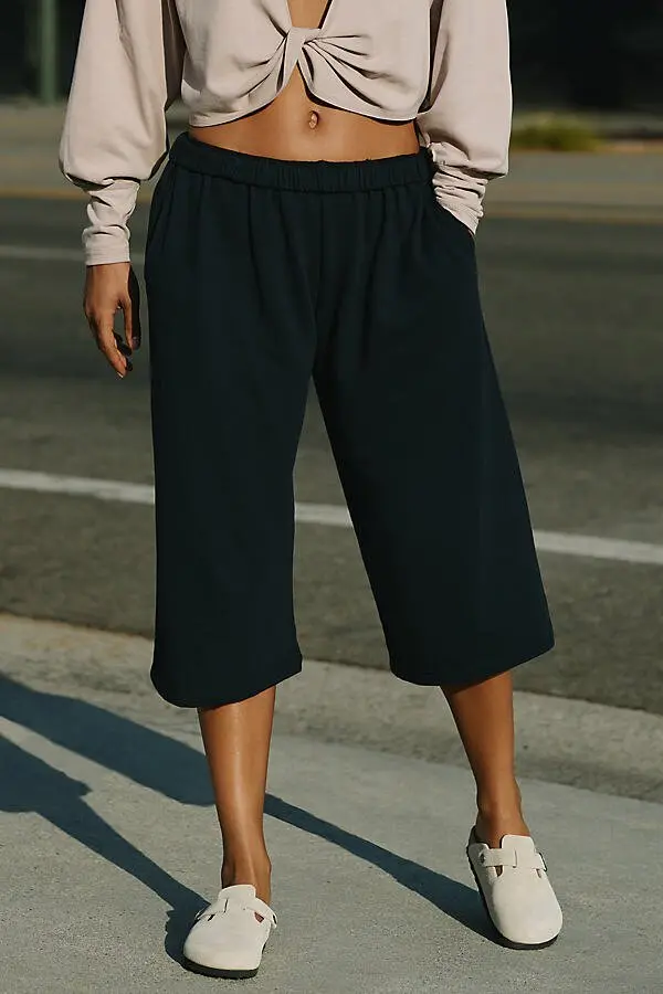 Daily Practice 100% Cotton Knit Long Wide-leg Shorts - Black