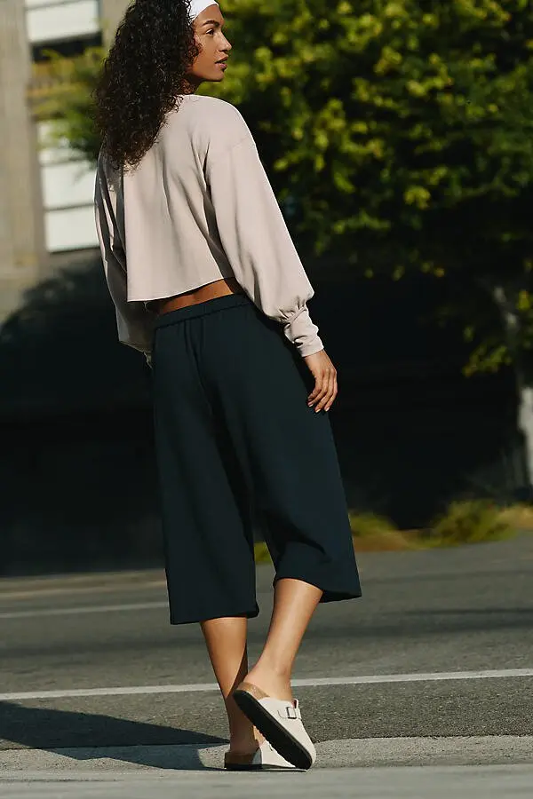Daily Practice 100% Cotton Knit Long Wide-leg Shorts - Black