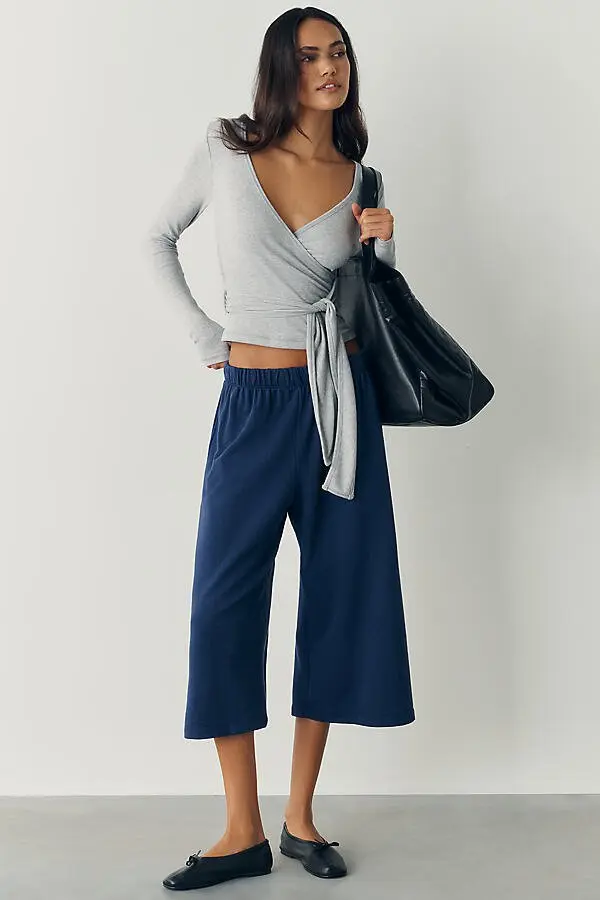 Daily Practice 100% Cotton Knit Long Wide-leg Shorts - Navy