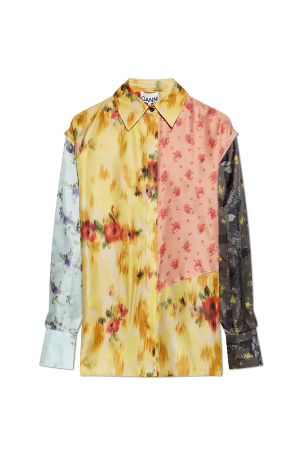 GANNI Floral Print Silk Button Down Shirt - Multicolour