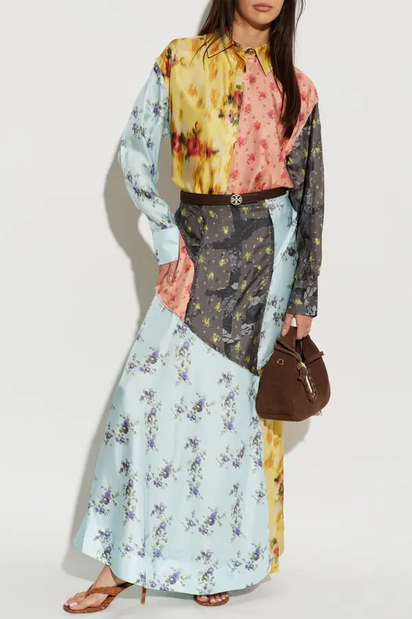 GANNI Floral Print Silk Button Down Shirt