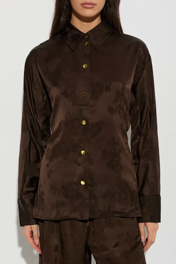 GANNI Tied-waist Shirt - Brown