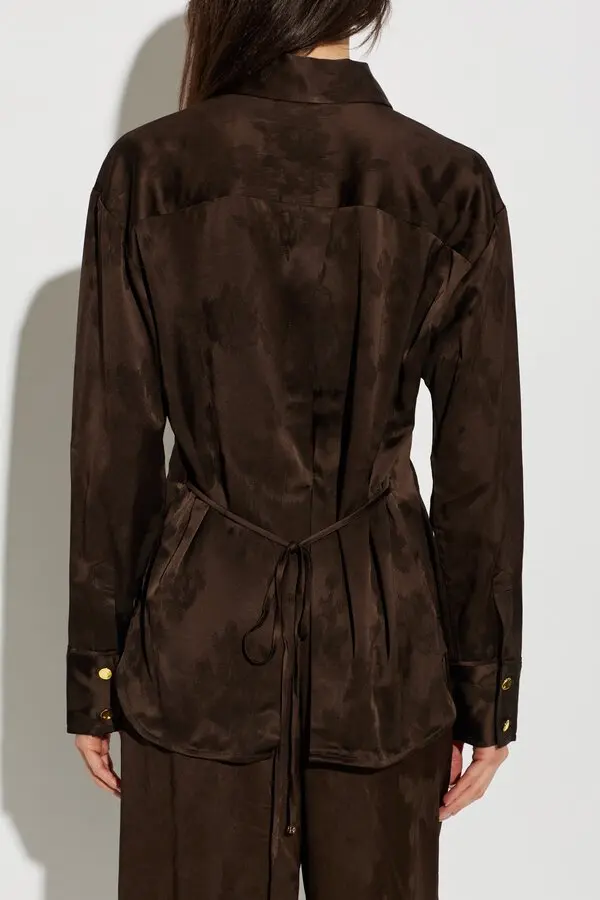 GANNI Tied-waist Shirt - Brown