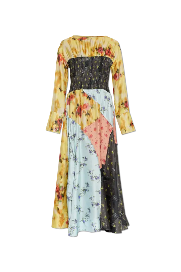 GANNI Long Silk Patchwork Dress - Multicolour