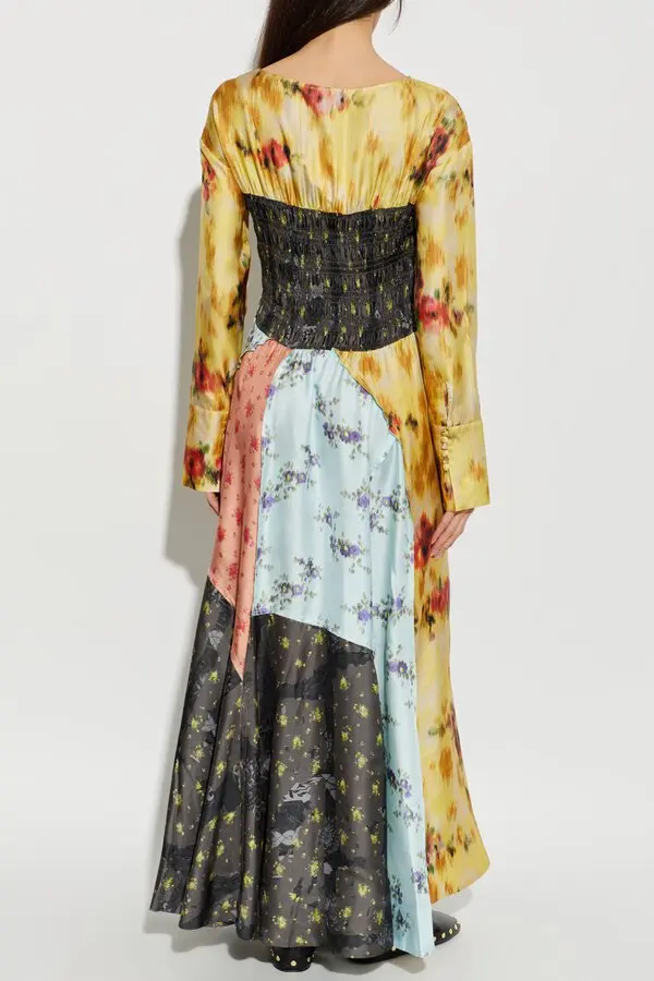 GANNI Long Silk Patchwork Dress