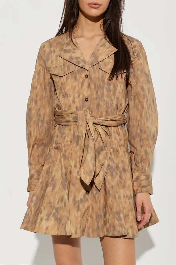 GANNI Belted Waist Dress - Brown