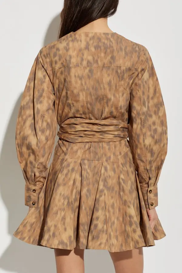 GANNI Belted Waist Dress - Brown