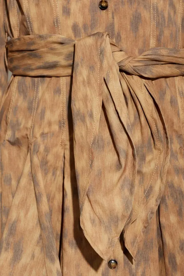 GANNI Belted Waist Dress - Brown