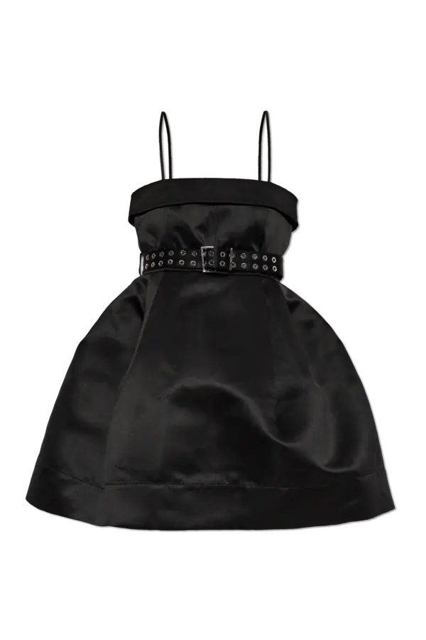 GANNI Mini Dress With Metallic Belt - Black