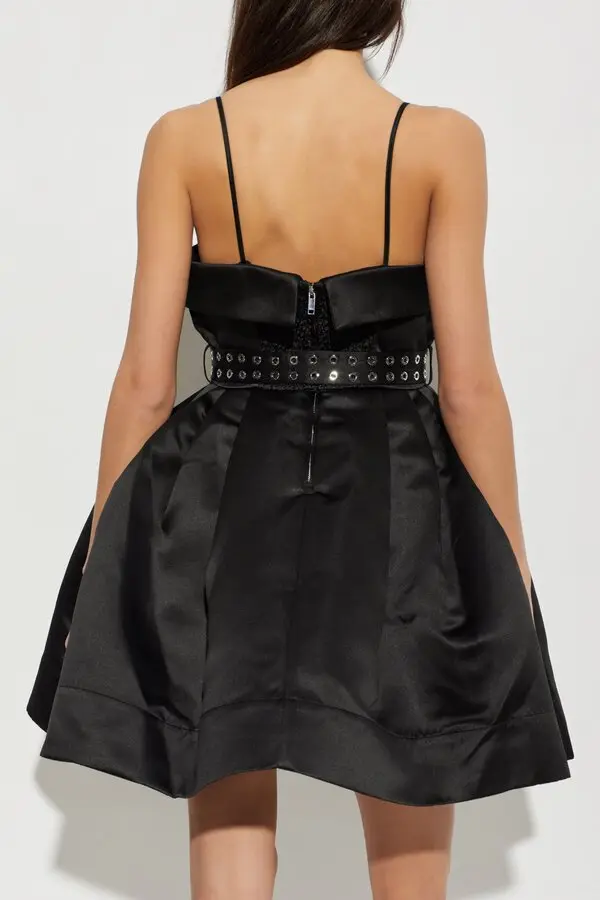 GANNI Mini Dress With Metallic Belt - Black