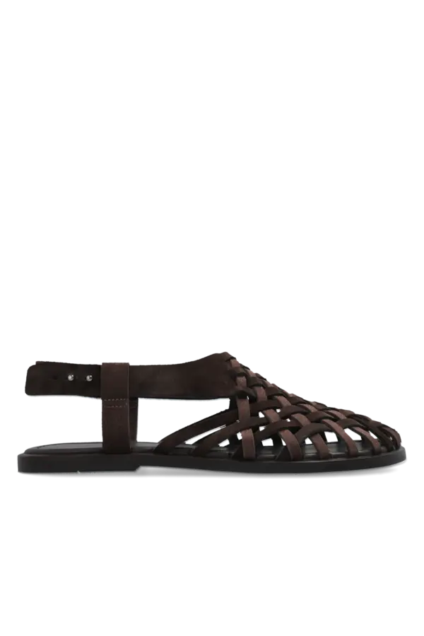 Giorgio Armani Leather Basket Weave Sandals - Brown