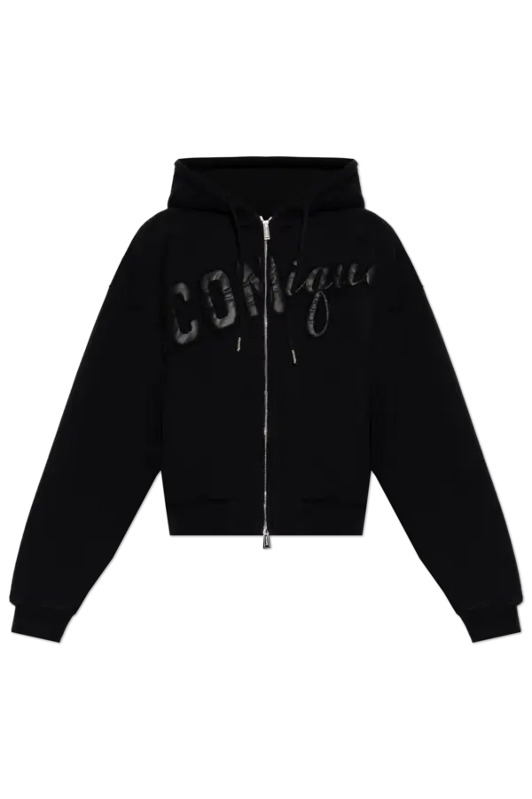 Dsquared2 Hooded Zip-up Sweatshirt With Leather-effect Lettering