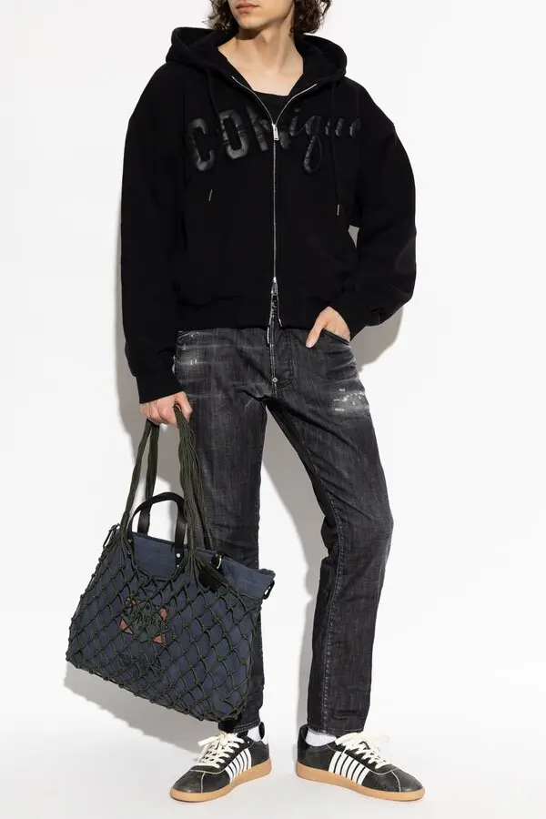 Dsquared2 Hooded Zip-up Sweatshirt With Leather-effect Lettering