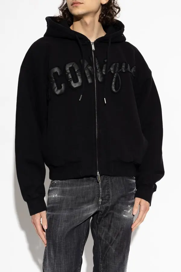 Dsquared2 Hooded Zip-up Sweatshirt With Leather-effect Lettering