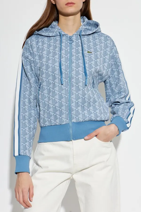 Lacoste Patterned Zip Up Hoodie - Blue